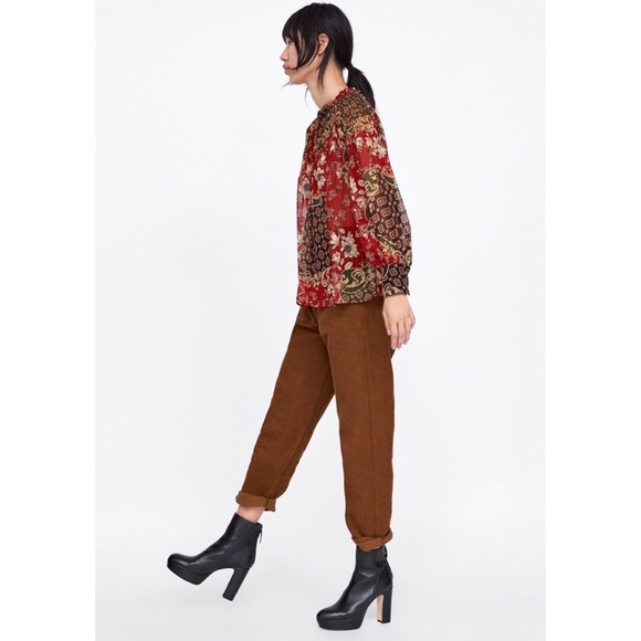 Zara | Tops | Nwt Zara Paisley Floral Sheer Patchwork Blouse Tunic Top ...